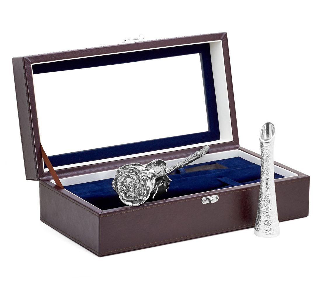Gifts for Her Platinum-Dipped Rose & Vase Set