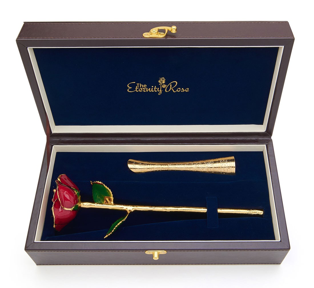 Gifts for Her-Red Glazed Rose & Vase Set